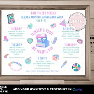 Editable 90s Theme Teacher and Staff Appreciation Week Flyer, Printable ...