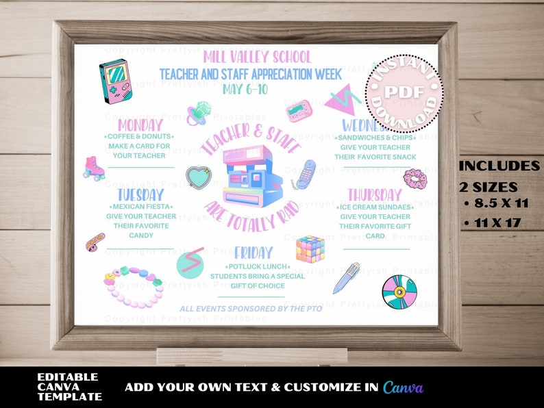Editable 90s Theme Teacher and Staff Appreciation Week Flyer, Printable ...