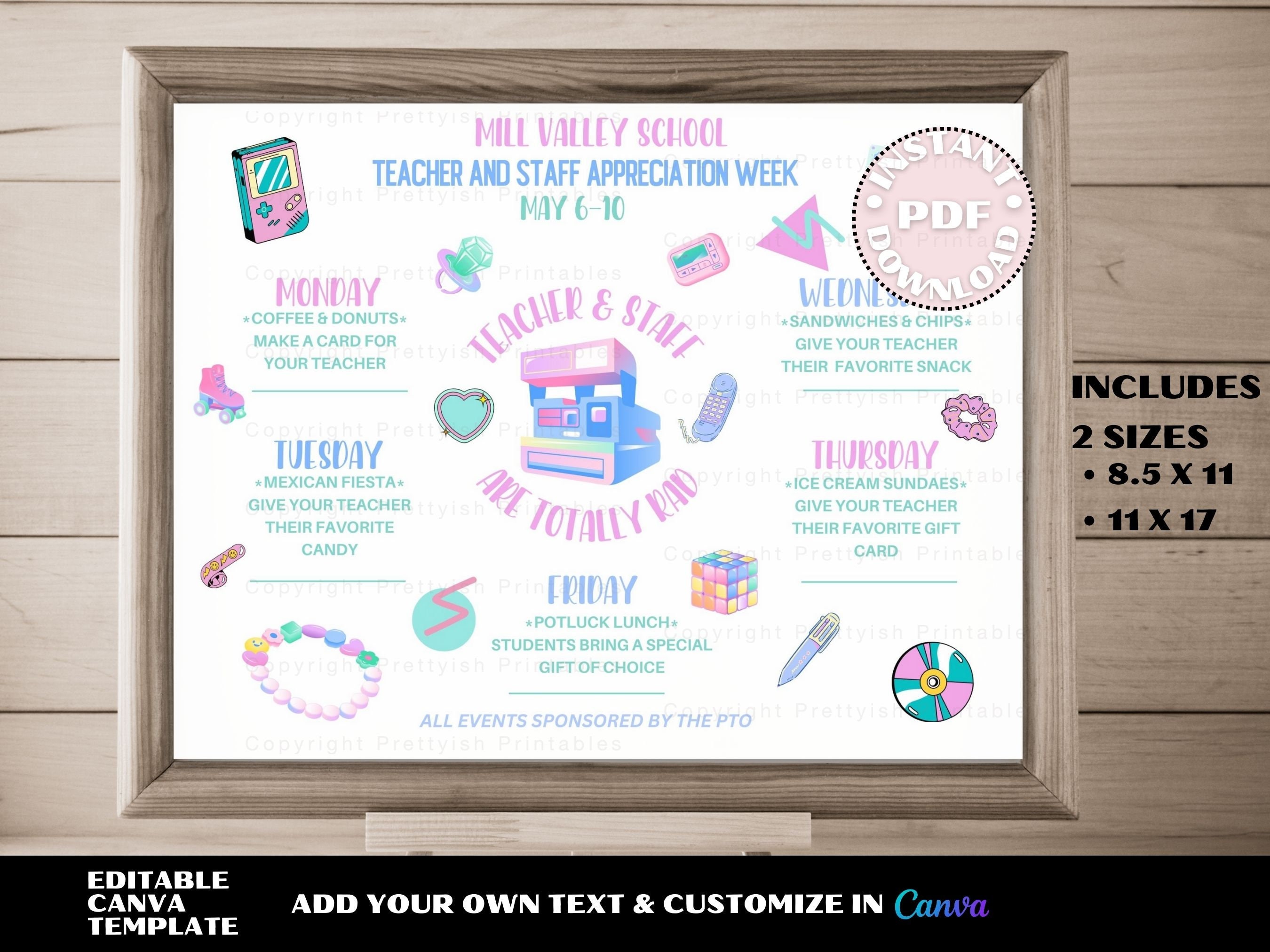 Editable 90s Theme Teacher and Staff Appreciation Week Flyer, Printable ...