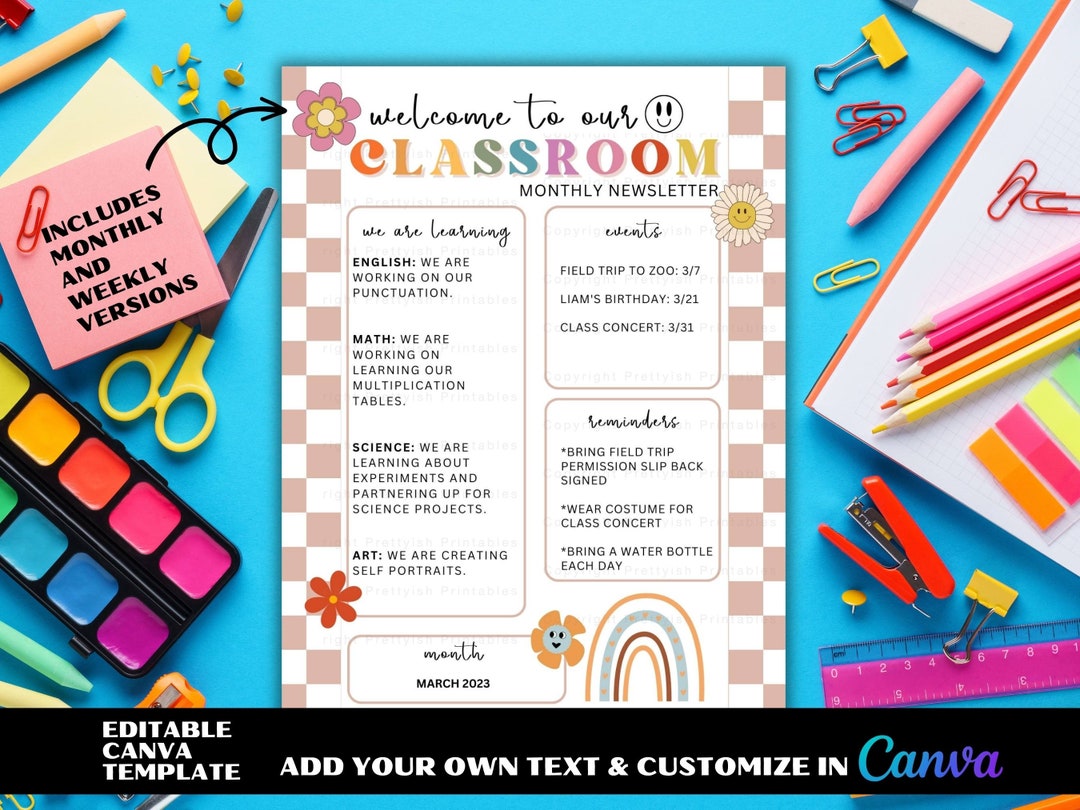 Classroom Newsletter Monthly or Weekly, Class Newsletter Template ...