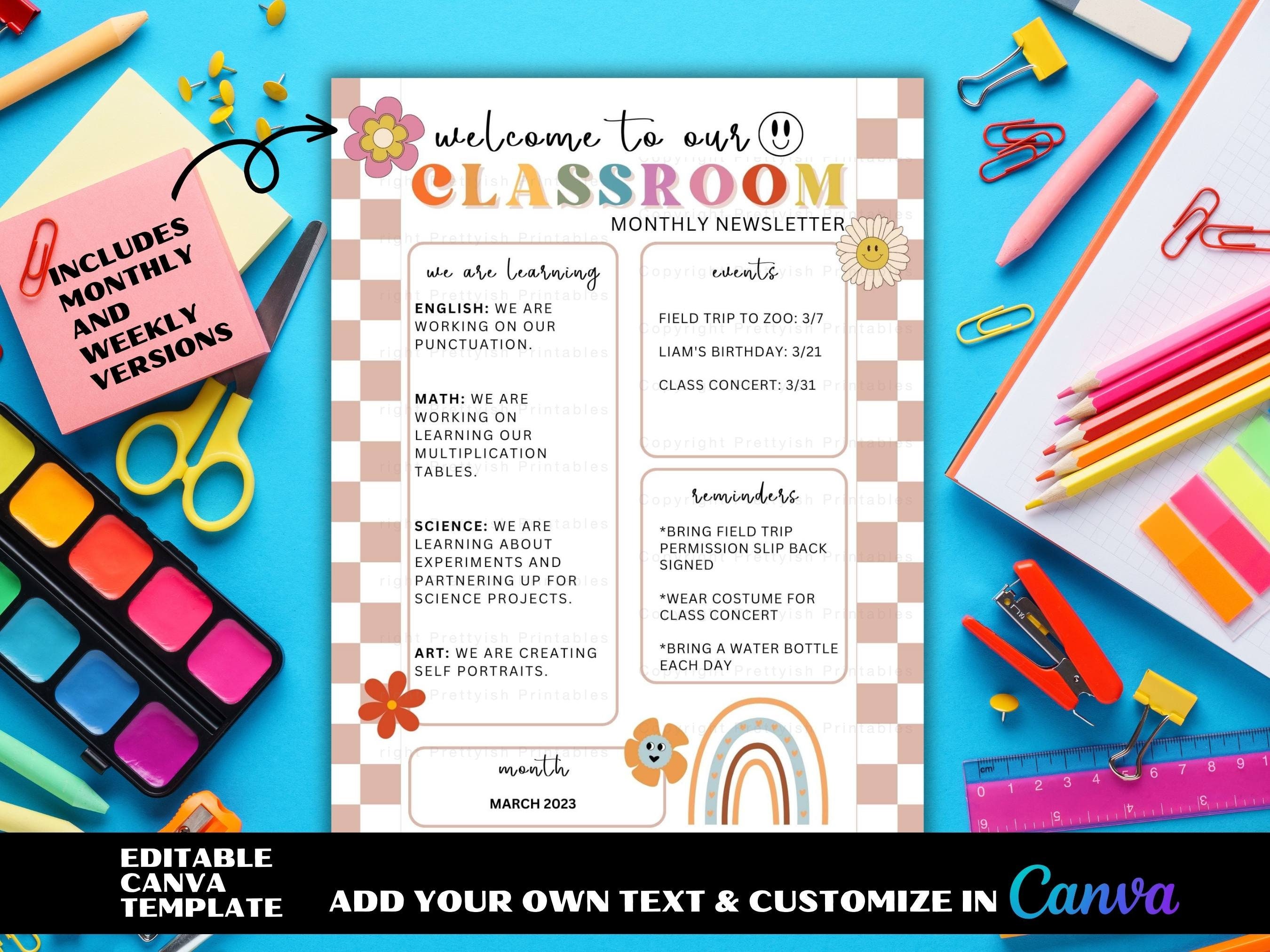 Classroom Newsletter Monthly or Weekly, Class Newsletter Template ...