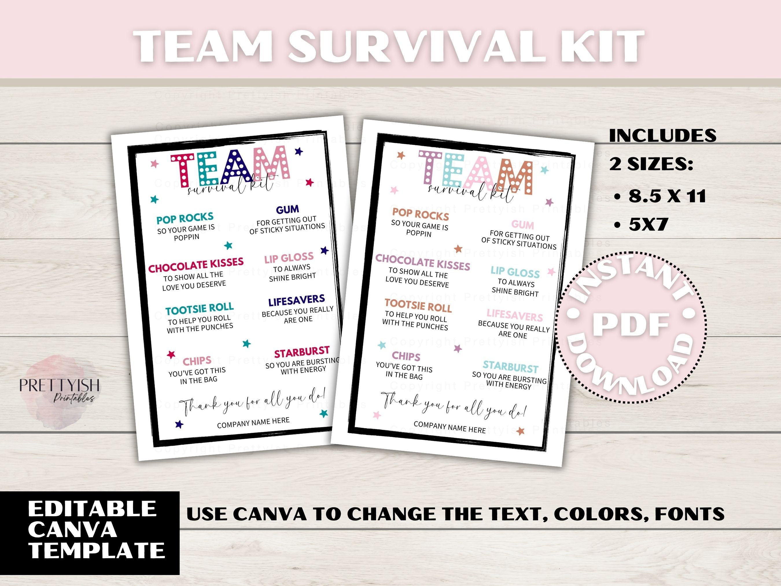 Editable Team Survival Kit Printable, Printable Staff Employee ...