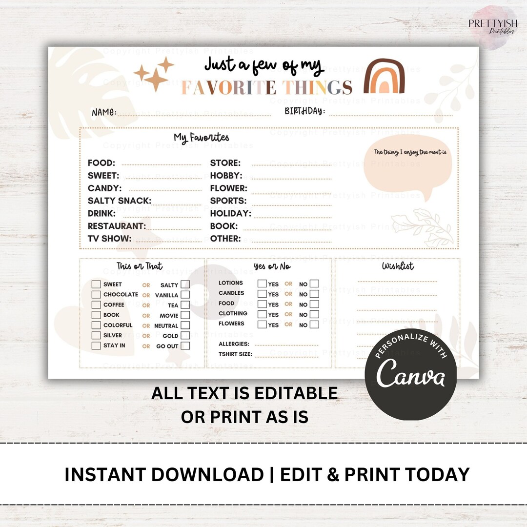 Teachers Favorites List Editable Template Printable, Meet the Teacher ...