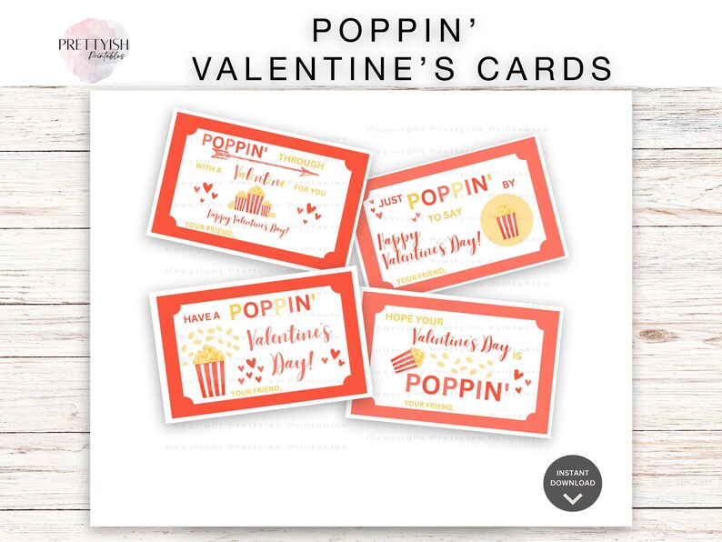 Popcorn Valentine Printable, Printable Valentine Cards, Kids Valentine ...