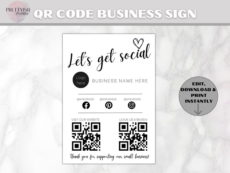 QR Code Sign Template, Scan to Pay Sign, Social Media Sign, Small ...