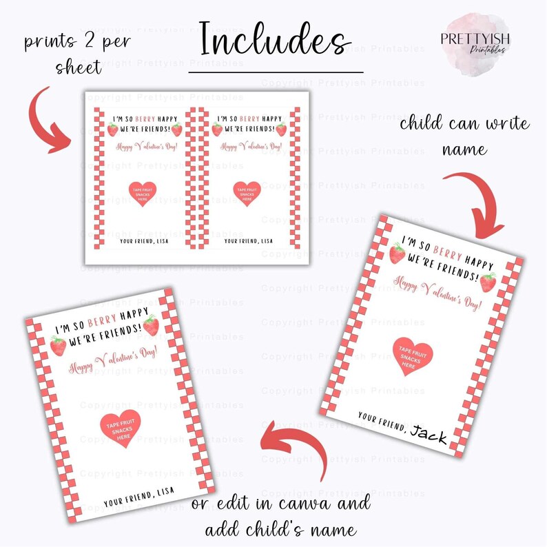 Classroom Valentines Printable, Fruit Snack Valentine Card, Kids ...