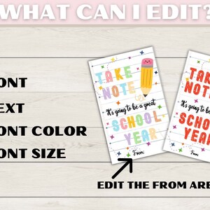 Back to School Gift Tags, Take Note Editable Pen Marker, Gift for ...