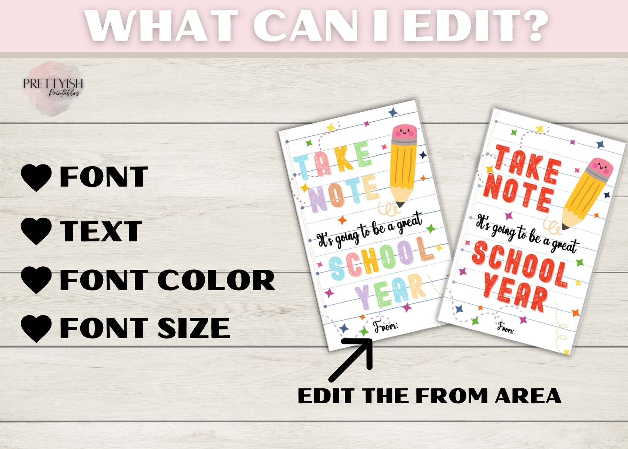 Back to School Gift Tags, Take Note Editable Pen Marker, Gift for ...