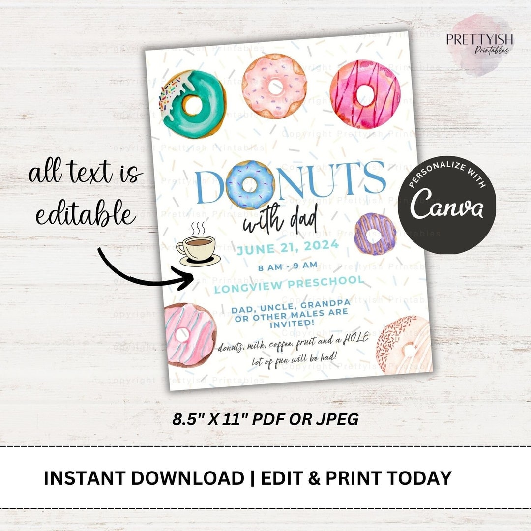 Donuts With Dad Fundraiser, Printable Flyer, PTA PTO Event, Back to ...