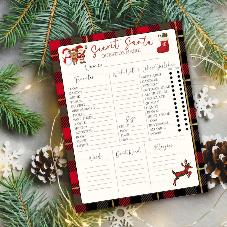 Editable Secret Santa Questionnaire Template Work, Office, Family Gift ...