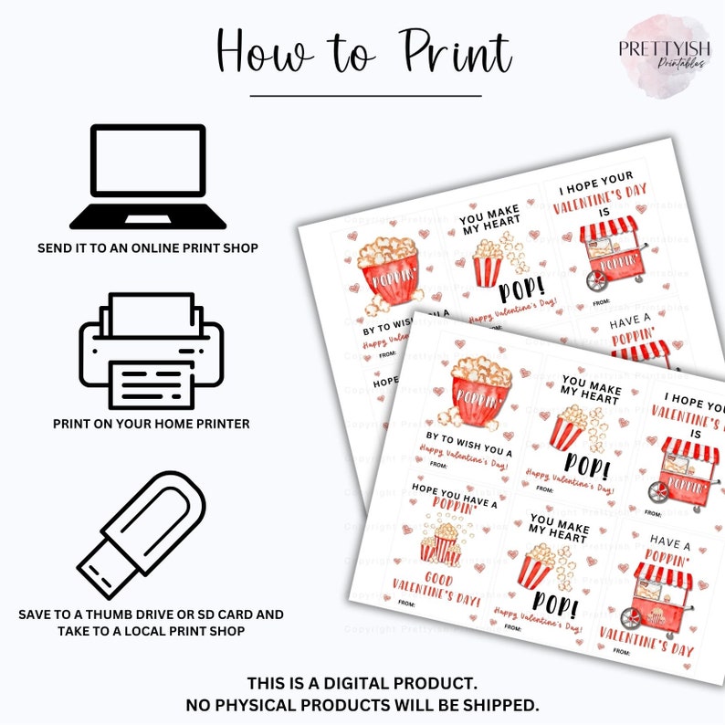 Popcorn Valentine Printable, Printable Valentine Cards, Kids Valentine ...