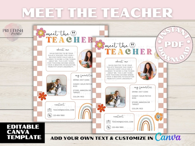 Meet the Teacher Editable Template Printable, Meet the Teacher Retro ...