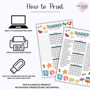 Printable Summer Calendar Poster, Summer Activities Calendar, Bucket ...