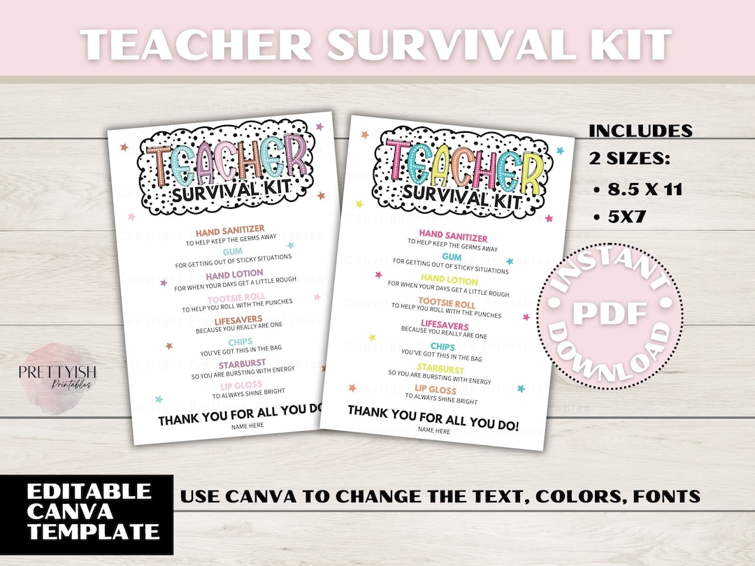 Teacher Survival Kit Printable Gift Tag, Back to School Survival Kit ...