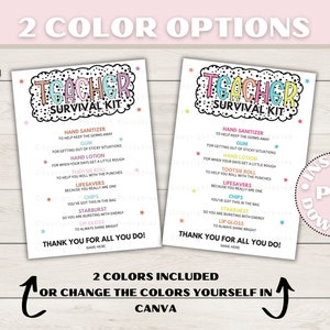 Teacher Survival Kit Printable Gift Tag, Back to School Survival Kit ...