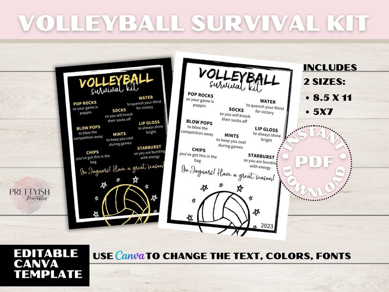 Volleyball Survival Kit Printable, Gift Bag Printable, Printable ...