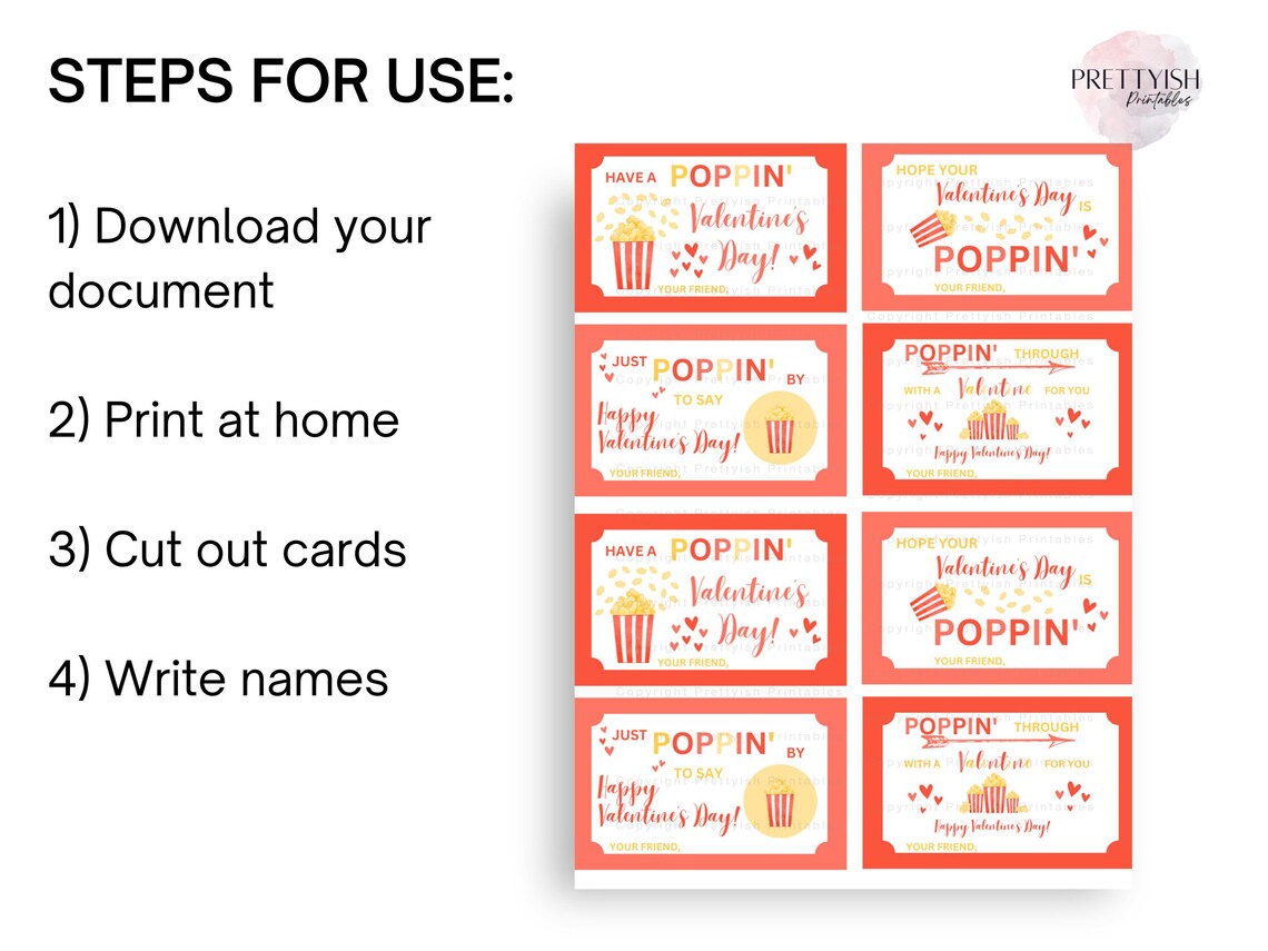 Popcorn Valentine Printable, Printable Valentine Cards, Kids Valentine ...
