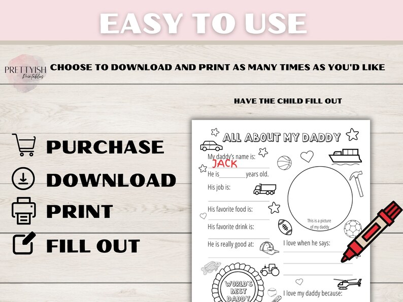 Daddy Daughter Gift, Father's Day Questionnaire, Personalized Fill in ...