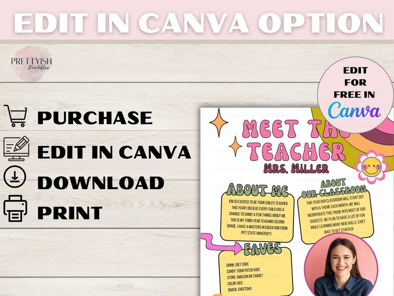 Meet the Teacher Editable Template Printable I Meet the Teacher Retro ...