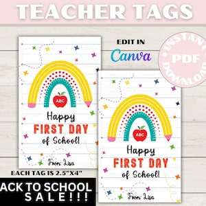 EDITABLE First Day of School Gift Tag, Back to School Gift Tag, Teacher ...