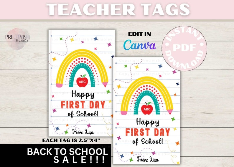 EDITABLE First Day of School Gift Tag, Back to School Gift Tag, Teacher ...