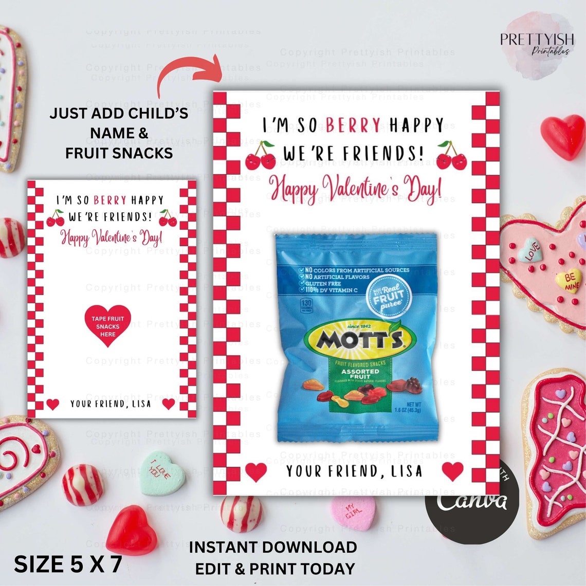 Classroom Valentines Printable, Fruit Snack Valentine Card, Kids ...