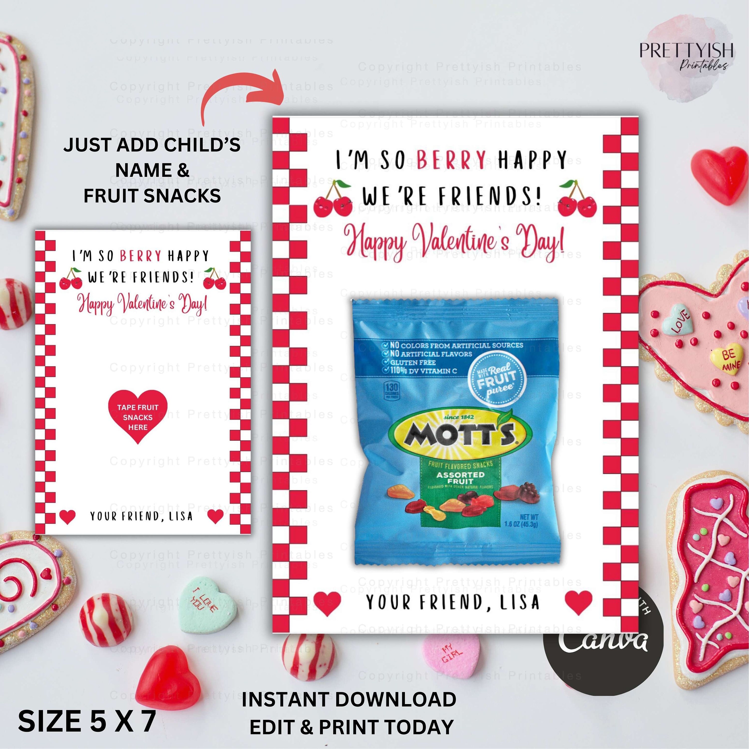 Classroom Valentines Printable, Fruit Snack Valentine Card, Kids ...