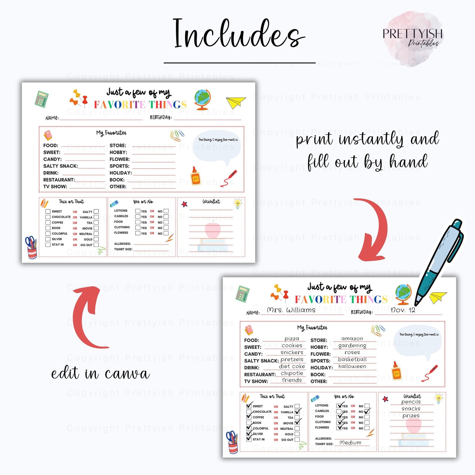 Teachers Favorites List Editable Template Printable, Meet the Teacher ...
