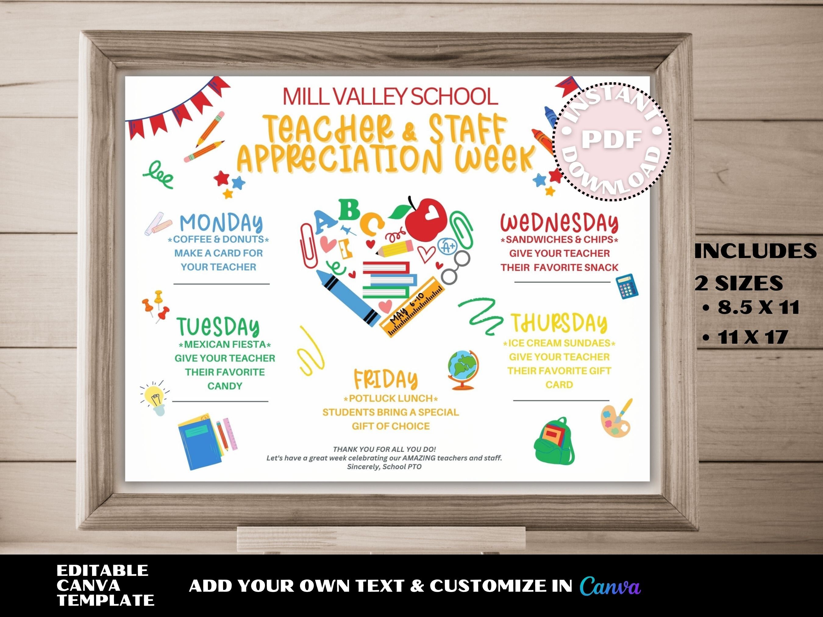 Editable Teacher and Staff Appreciation Week Printables, Printable for ...