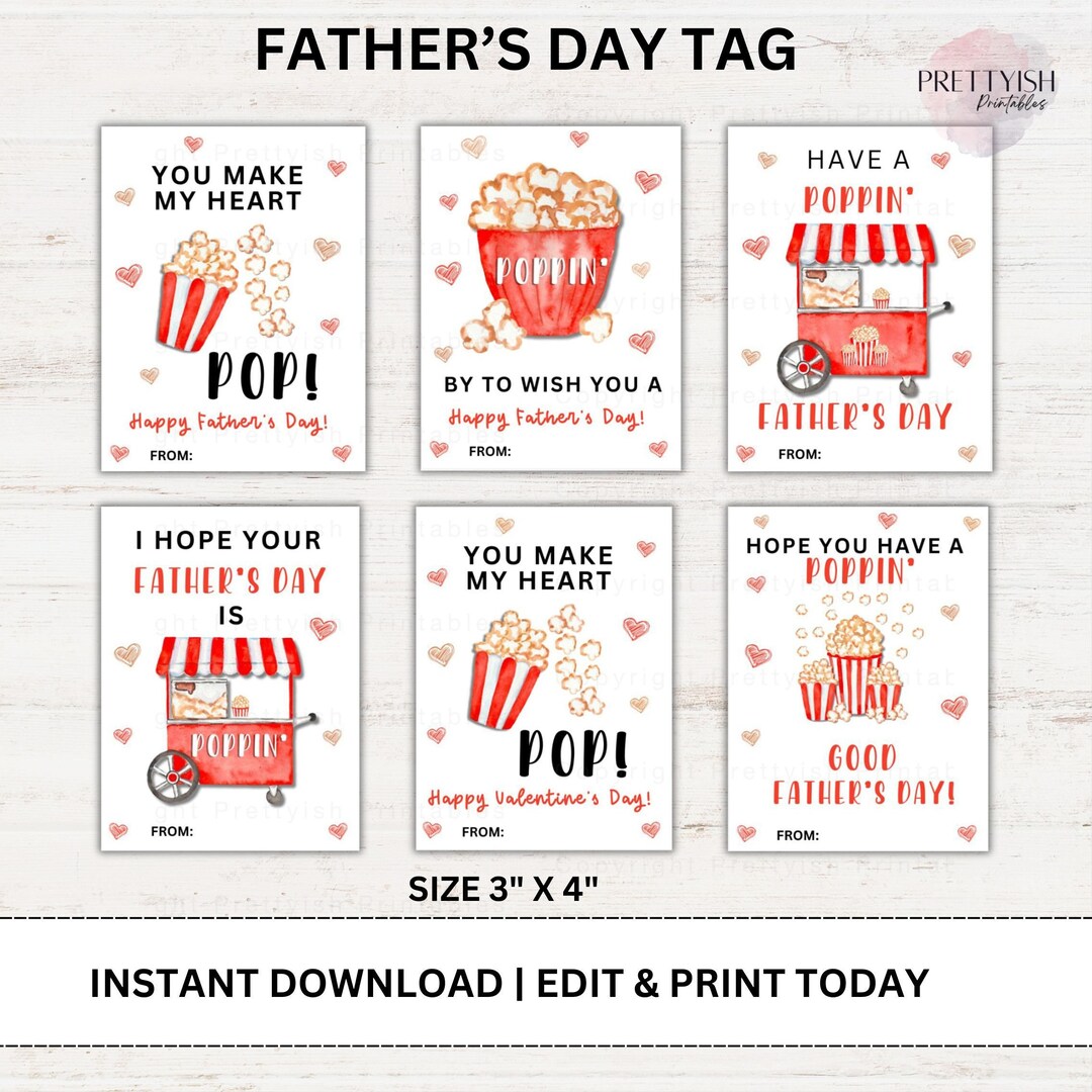 Fathers Day Popcorn Tag, Fathers Day Handout, Fathers Day Gift ...