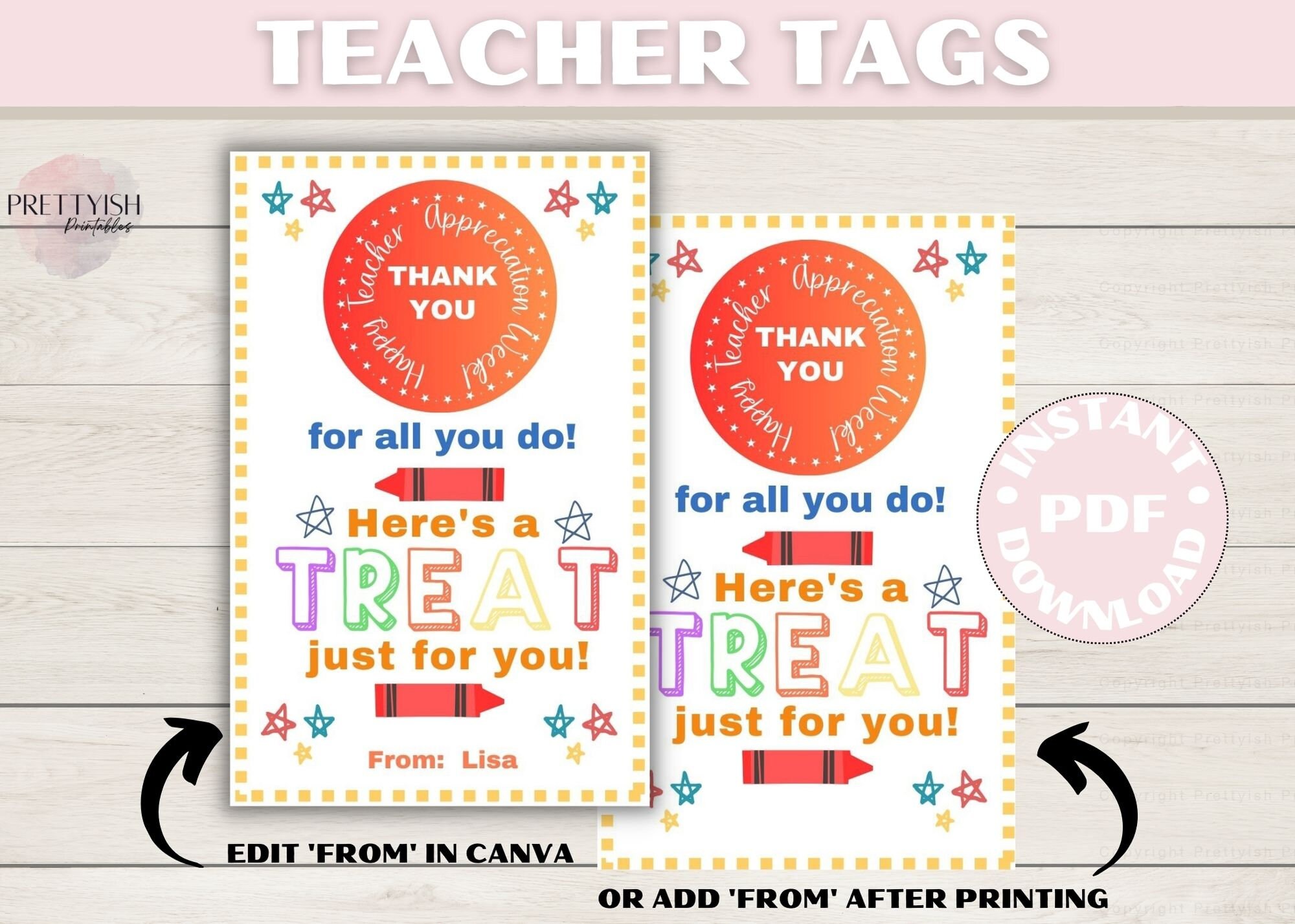 Teacher Appreciation Printable, Editable Teacher Gift Tag, Customized ...