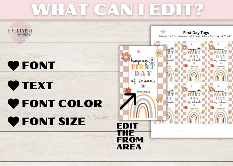 EDITABLE First Day of School Gift Tag, Back to School Gift Tag, Teacher ...