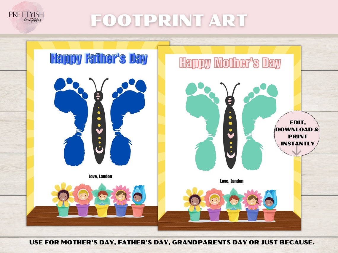 Mothers Day Footprint Art, Preschool Worksheets, Butterfly Footprint ...