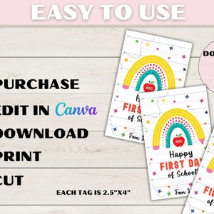 EDITABLE First Day of School Gift Tag, Back to School Gift Tag, Teacher ...