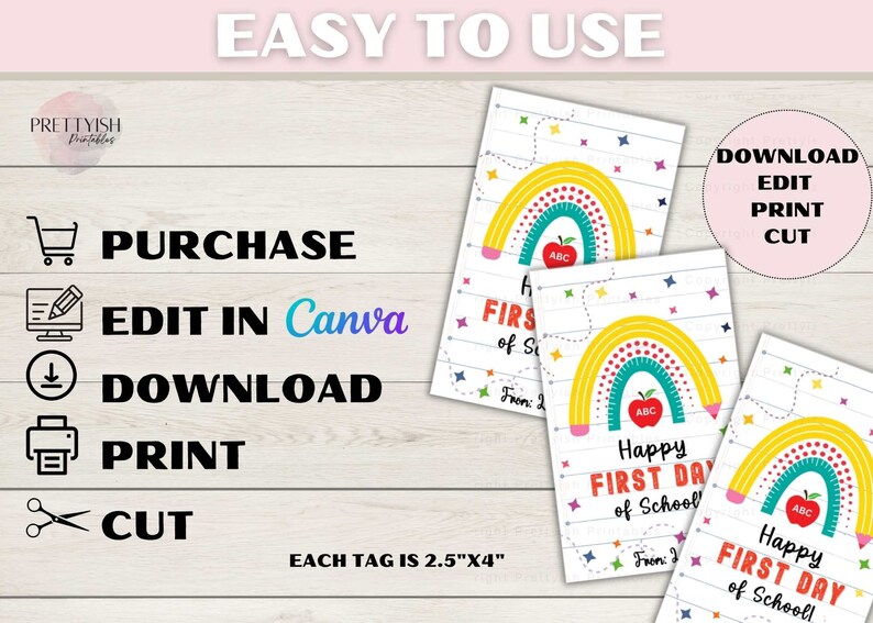 EDITABLE First Day of School Gift Tag, Back to School Gift Tag, Teacher ...