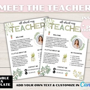 Meet the Teacher Template, Editable Teacher Printable, Back to School ...