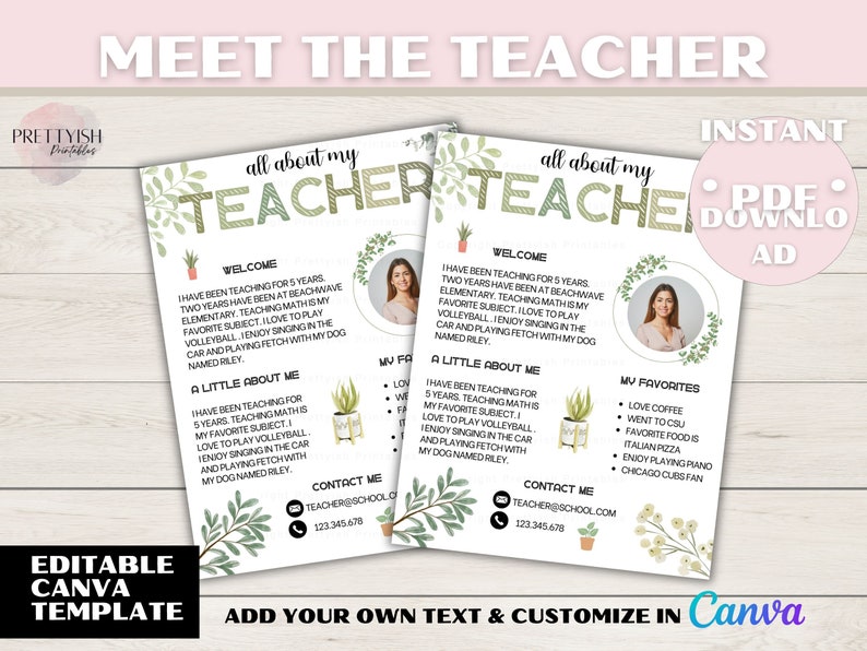 Meet the Teacher Template, Editable Teacher Printable, Back to School ...