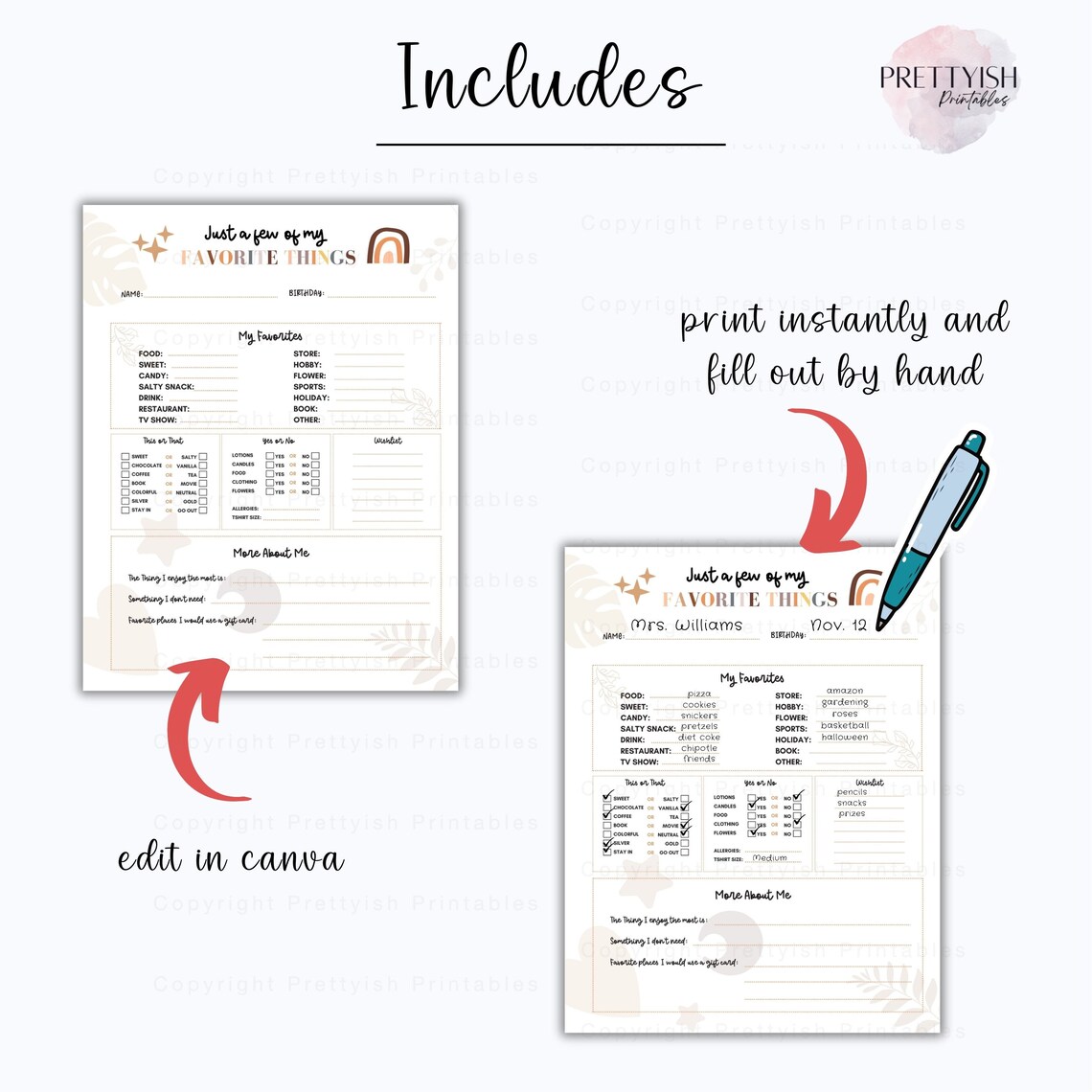 Teachers Favorites List Editable Template Printable, Meet the Teacher ...