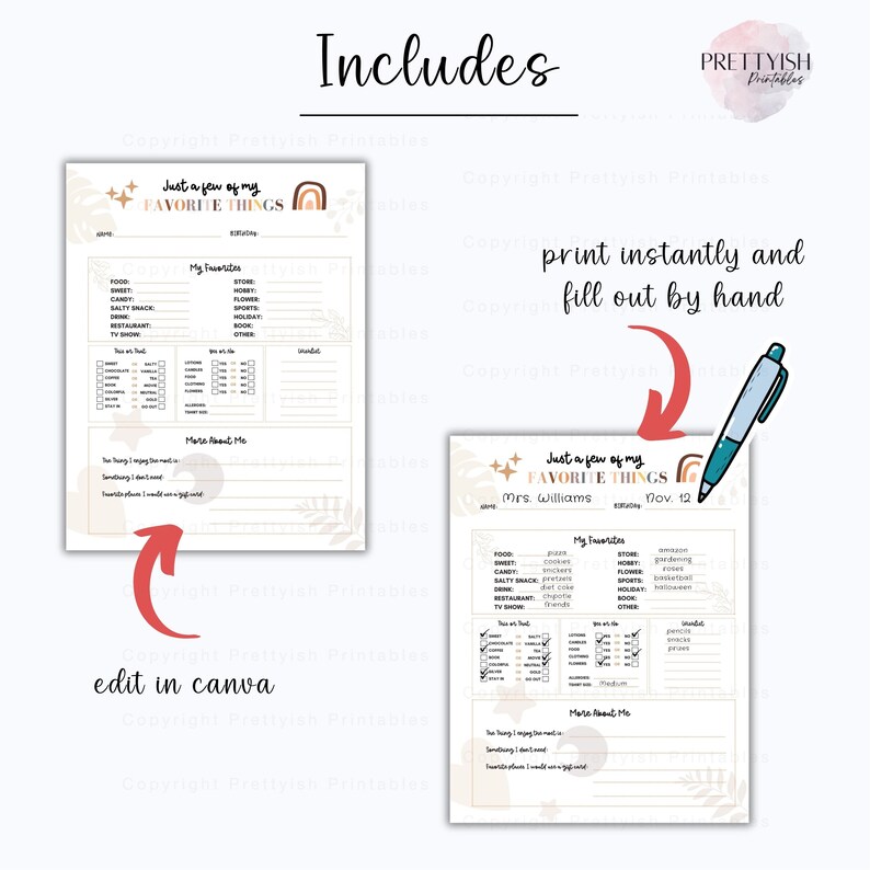 Teachers Favorites List Editable Template Printable, Meet the Teacher ...