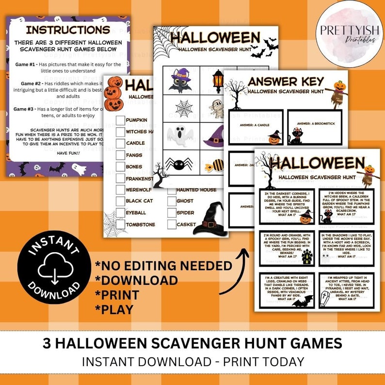 Halloween Scavenger Hunt Games for Kids, Printable Halloween Party Game ...