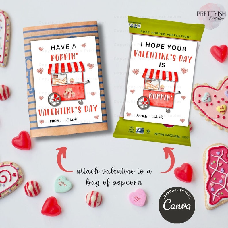 Popcorn Valentine Printable, Printable Valentine Cards, Kids Valentine ...
