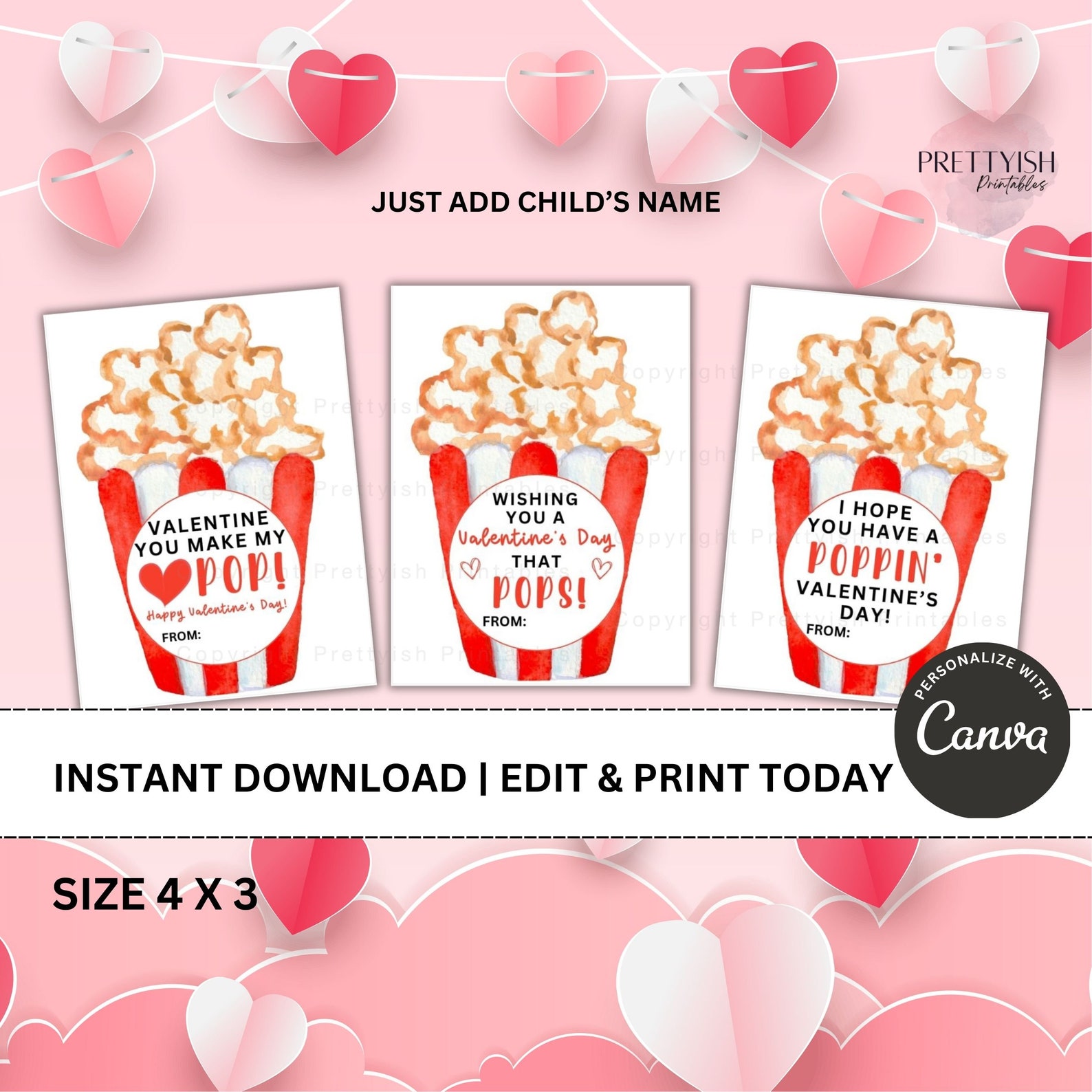 Popcorn Valentine Printable, Printable Valentine Cards, Kids Valentine ...