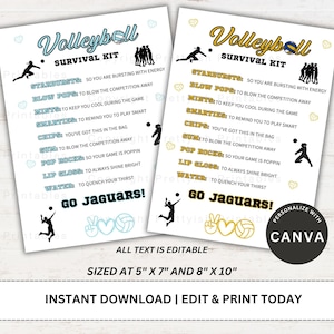 Volleyball Survival Kit Printable, Gift Bag Printable, Printable ...