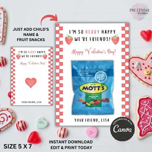 Classroom Valentines Printable, Fruit Snack Valentine Card, Kids ...