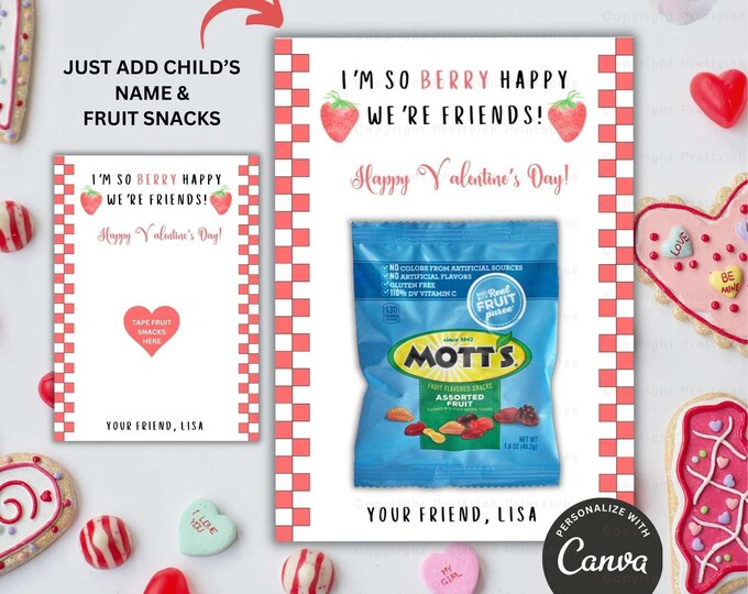 Valentine Day Fruit Snack Card Printable, Classroom Valentines Day ...