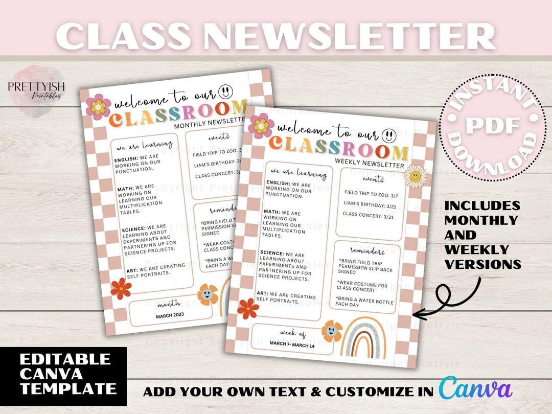 Classroom Newsletter Monthly or Weekly, Class Newsletter Template ...