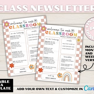 Classroom Newsletter Monthly or Weekly, Class Newsletter Template ...