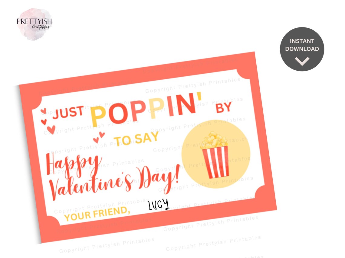 Popcorn Valentine Printable, Printable Valentine Cards, Kids Valentine ...