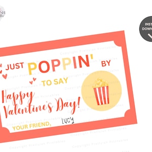 Popcorn Valentine Printable, Printable Valentine Cards, Kids Valentine ...
