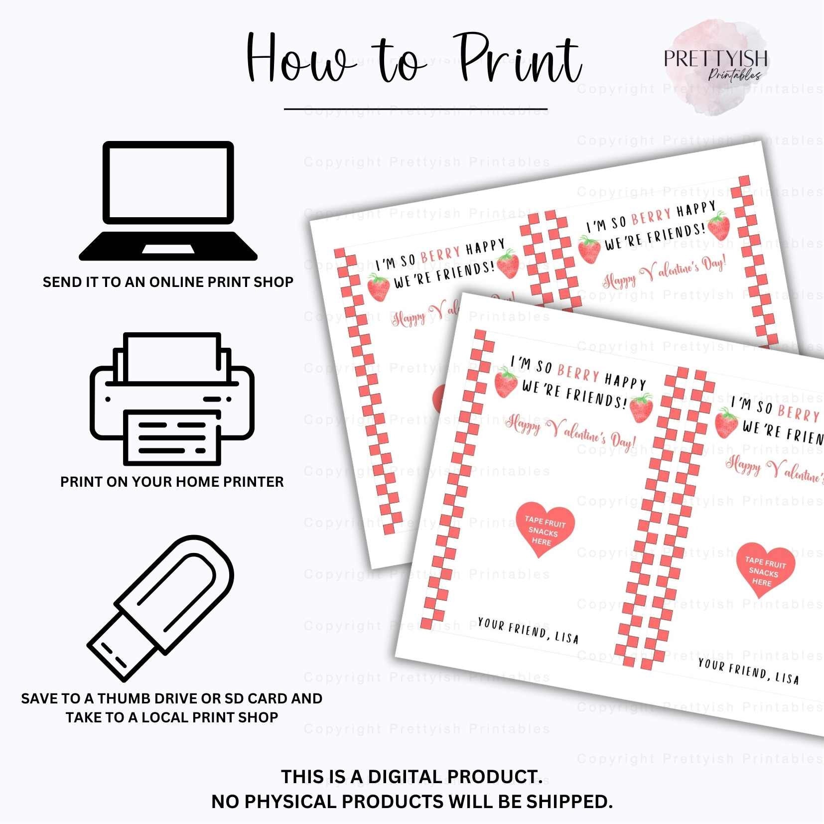 Classroom Valentines Printable, Fruit Snack Valentine Card, Kids ...